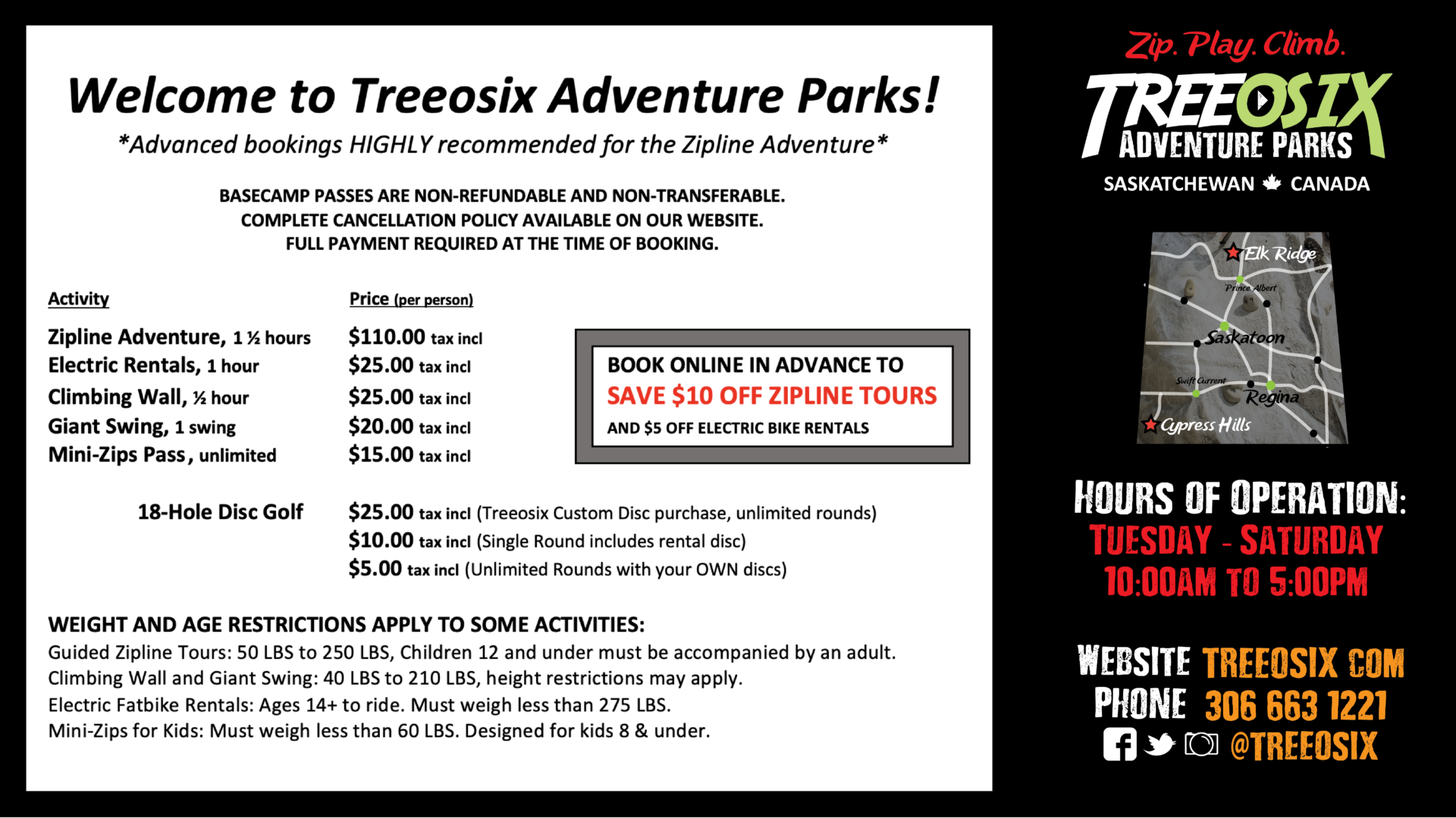 Activity Prices – Treeosix Adventure Parks