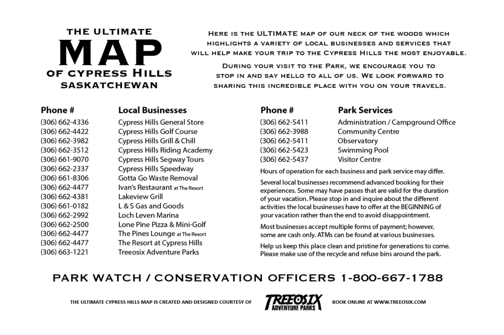 Map of Cypress Hills Saskatchewan – Treeosix Adventure Parks